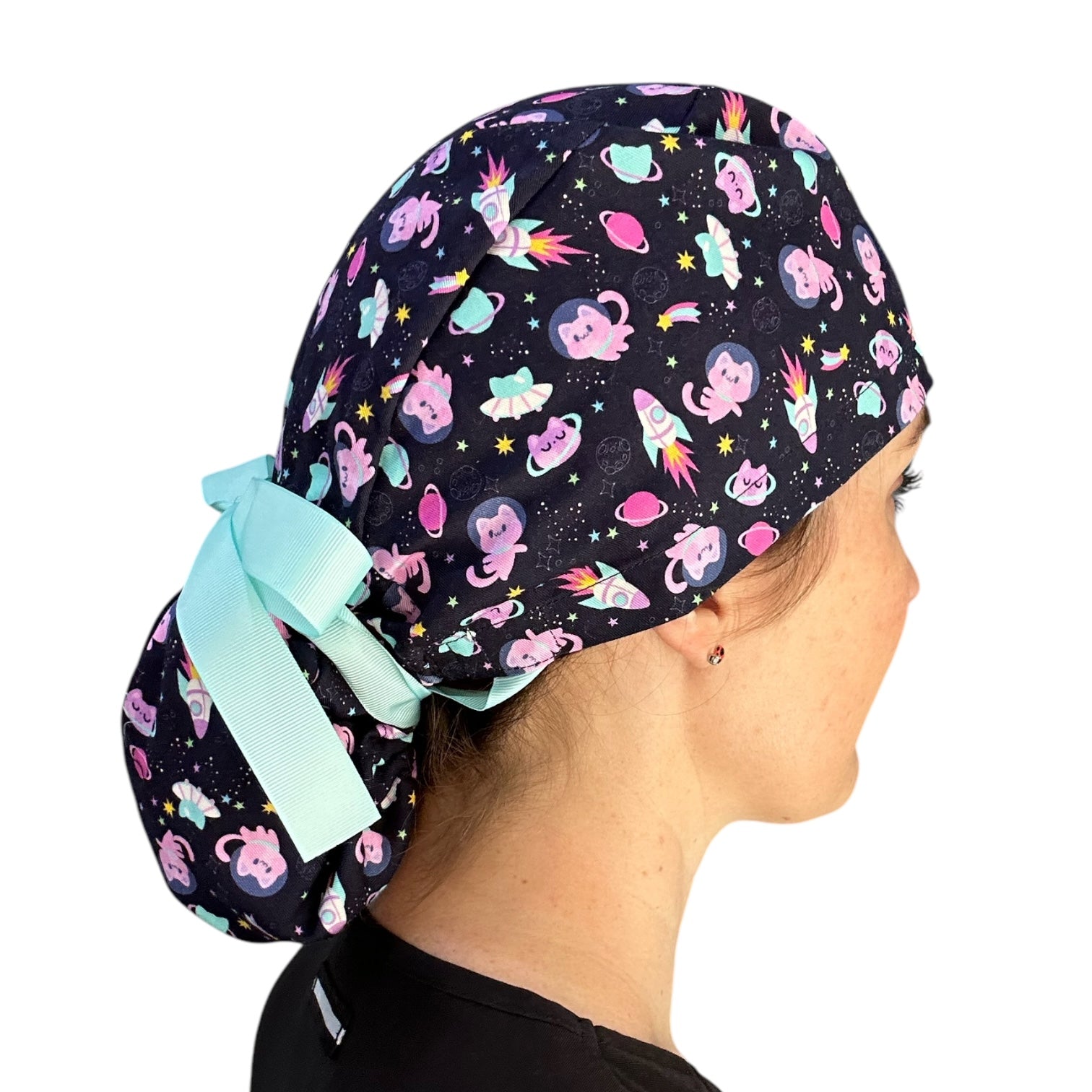 Astro Cats Ponytail Scrub Caps