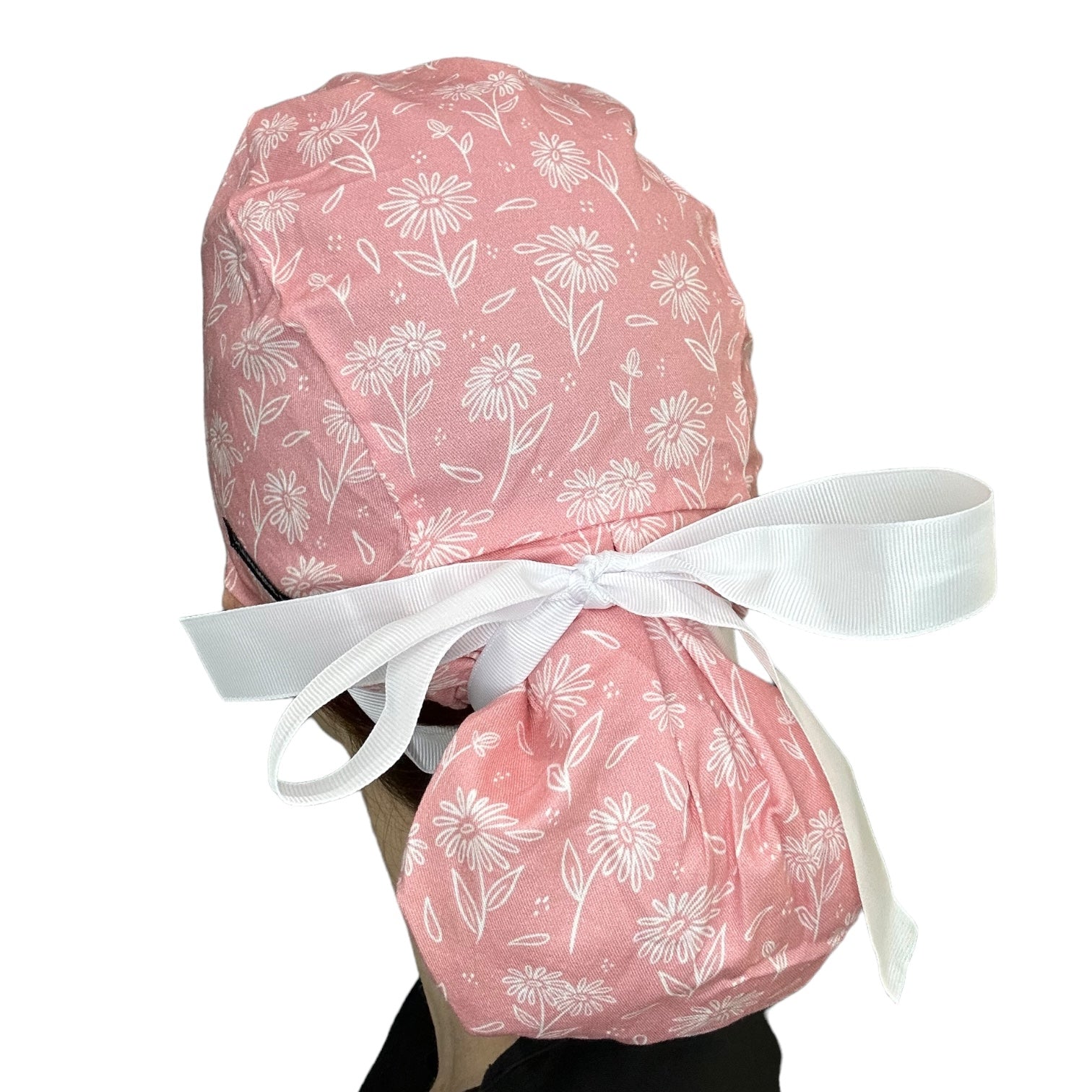 Simple Blush Floral Ponytail Scrub Cap for Women