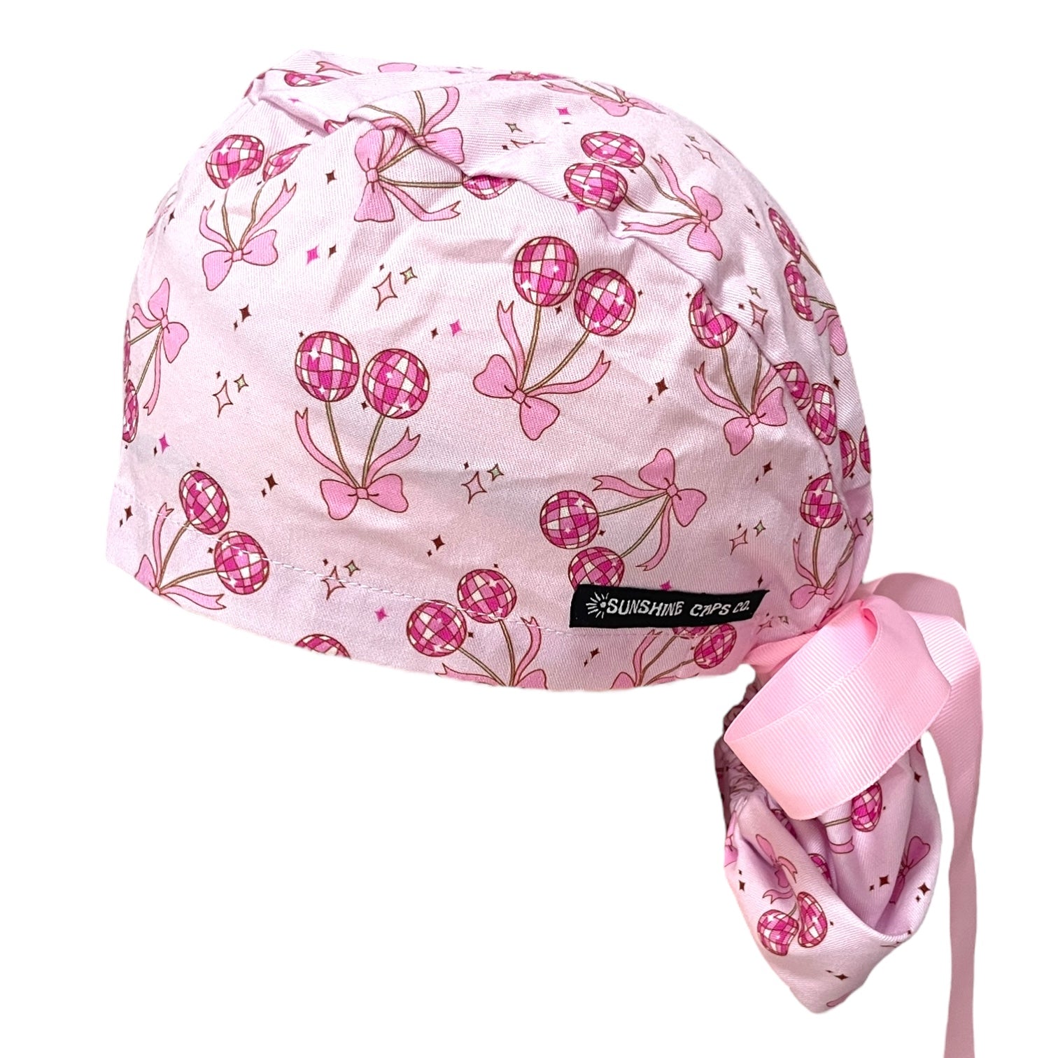Disco Cherry Ponytail Scrub Cap for Nurses