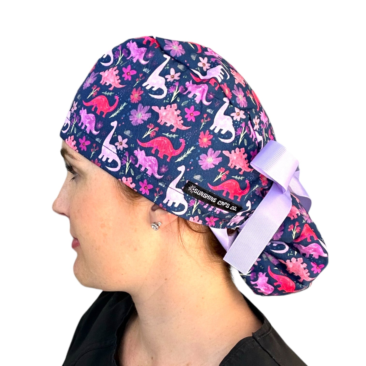 Dinosaur Navy Ponytail Scrub Caps | Sunshine Caps Co.
