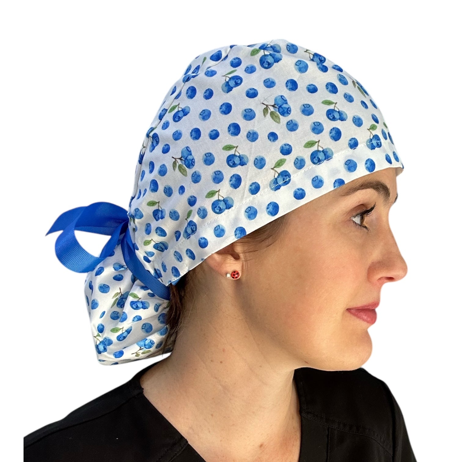 Blueberry Ponytail Scrub Caps for Women