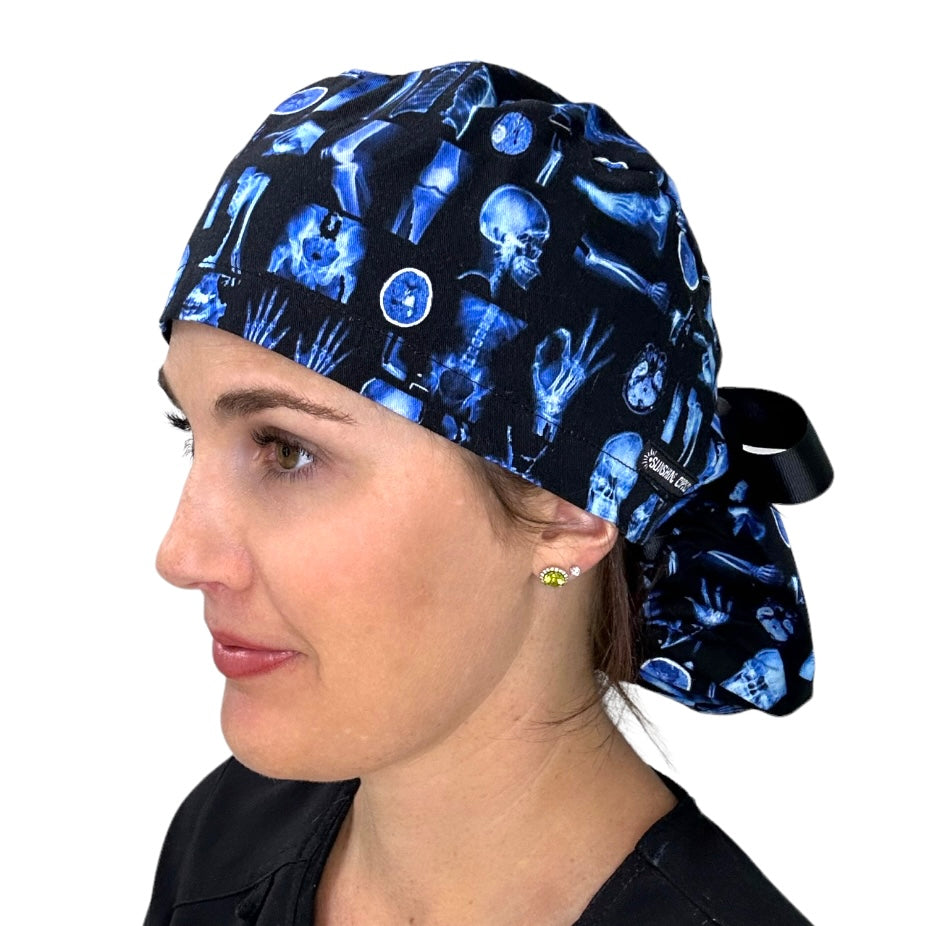 Radiology Ponytail Scrub Caps | X-ray Surgical Hats